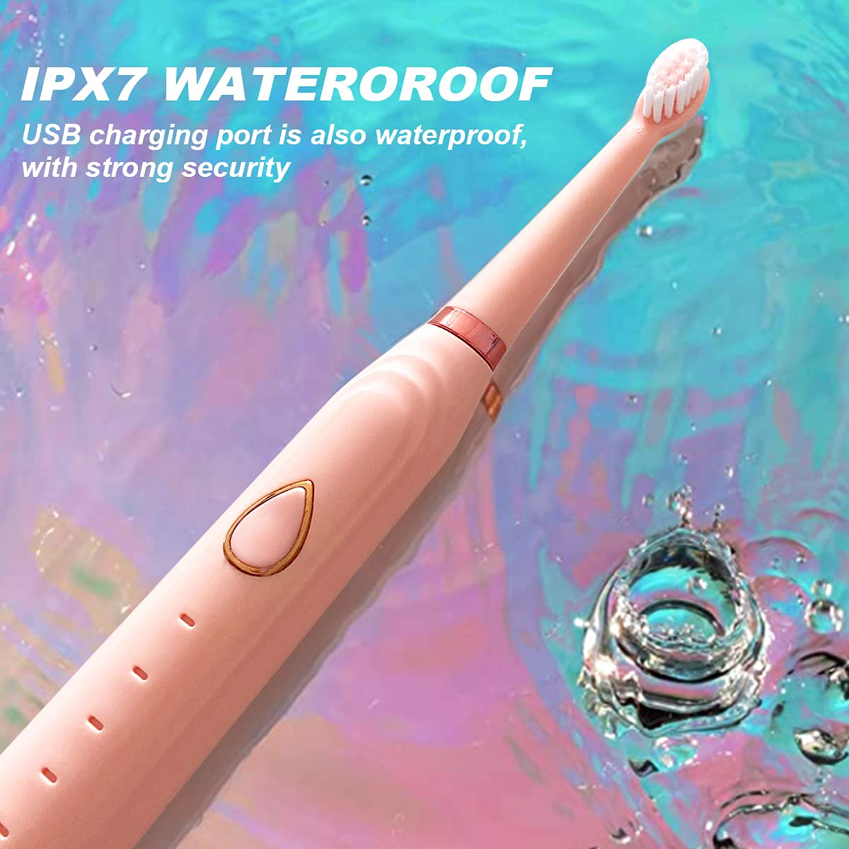 JANECC Electric Toothbrush for Adults, Rechargeable Sonic Toothbrushes, 6 Modes, 45,000VPM Motor and 2 Mins Smart Timer, 1 Face Washing Head, Facial Massage 5 Brush Heads(Pink), 9.8X3.9X1.18 Inch