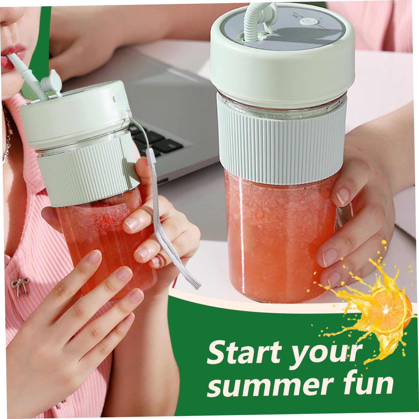 Portable Juicer, 350ml USB BPA-Free Mini Portable Blender Cup with Straw & 6 Stainless Steel Blades, Leakproof Personal Size Blending Cup for Kitchen Travel Gym Creamy(Green)