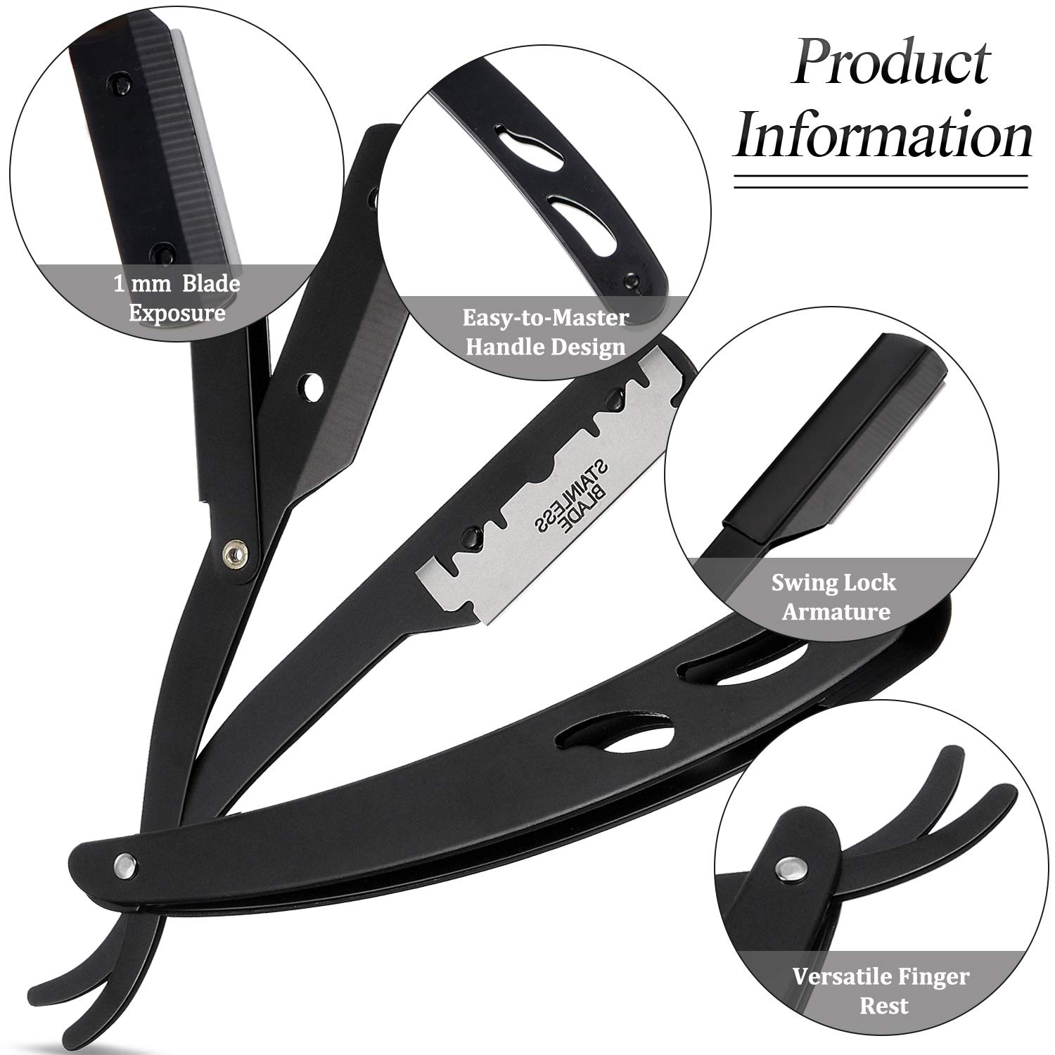 2 Pack Barber Straight Razors Straight Edge Shaving Razors Men Manual Shaver with 100 Pieces Double Edge Blades for Salon Barber, Black and Silvery