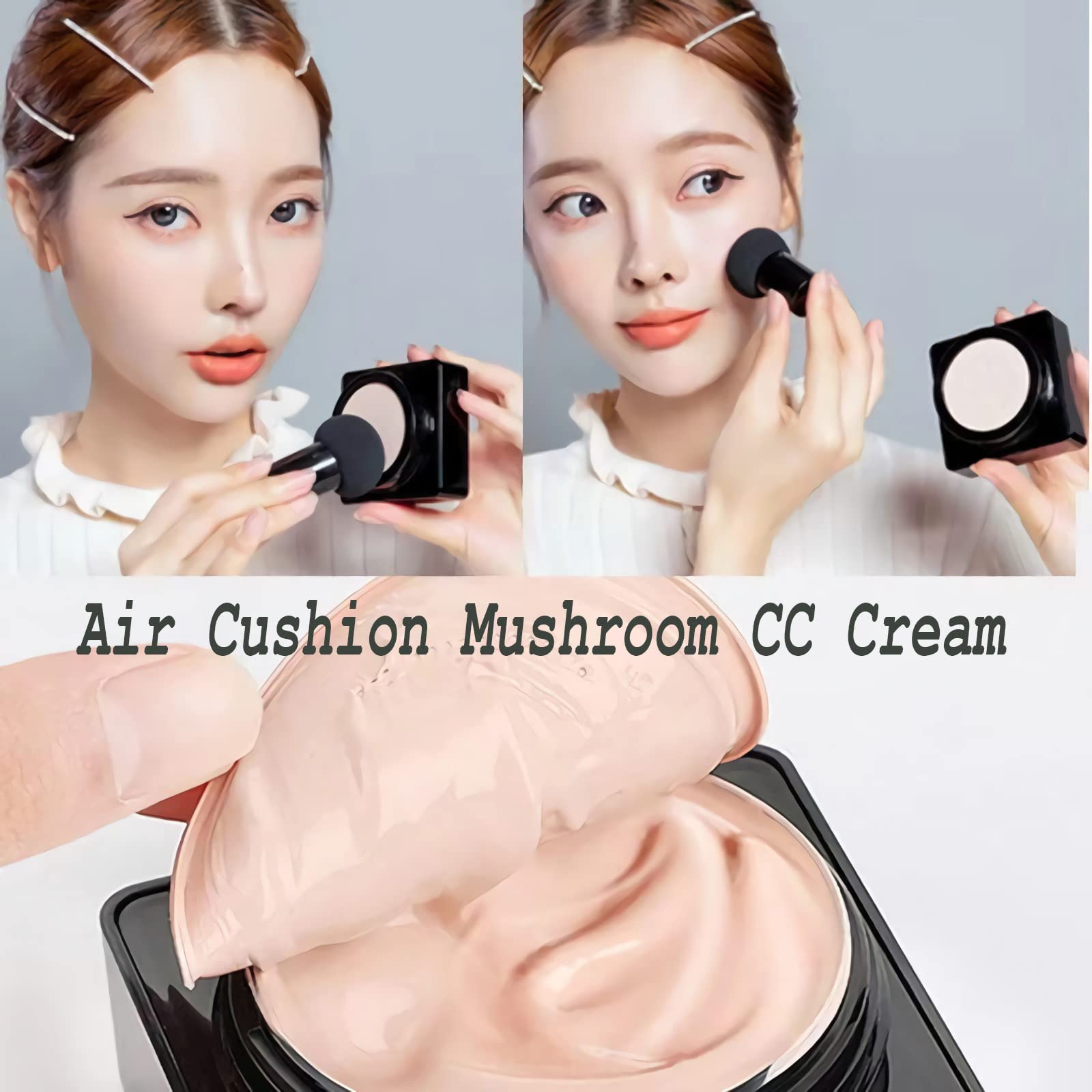 Sumeitang Mushroom Air Cushion CC Cream Liquid Foundation Makeup Lasting Moisturizing BB Cream Concealer Cushion Even Skin Tone Makeup Base Primer Easy to Apply for Dry Skin(Natural)