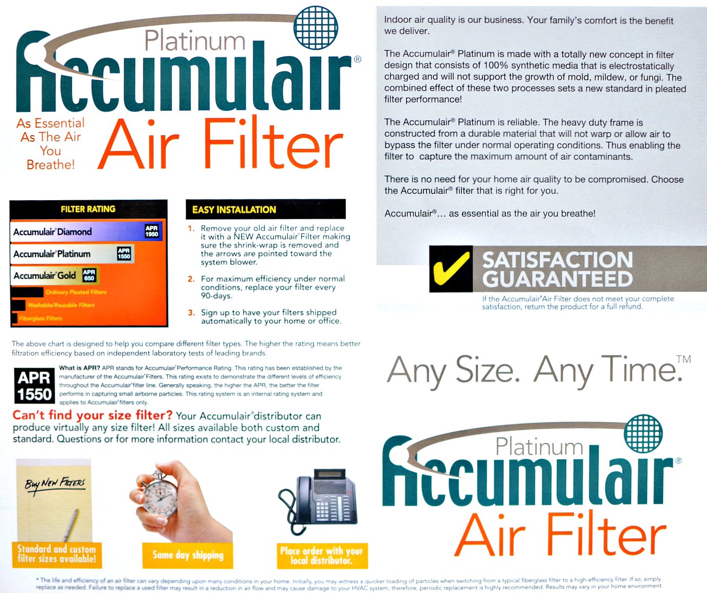 Accumulair Platinum 20x22x1 (19.75x21.75) MERV 11 Air Filter/Furnace Filters (4 pack)
