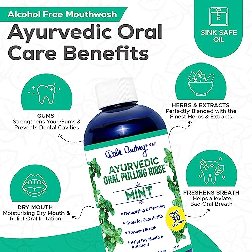 Dale Audrey Ayurvedic Organic Oil Pulling for Teeth and Gums | Refreshing Mint Flavored Oral Rinse Mouthwash | Essential Oils for Bad Breath | Whitening Teeth & Fresh Breath | (3 Pack,8oz)