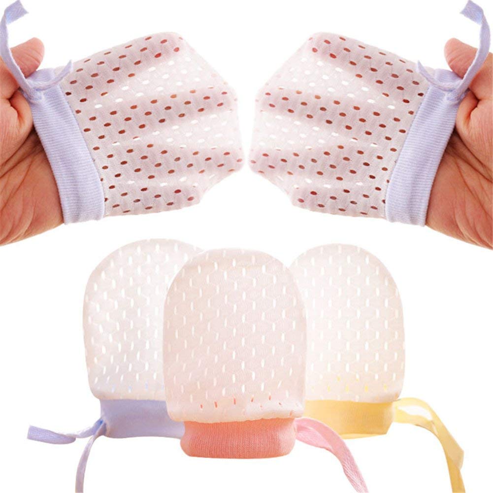 Chryvva Pack of 6 Baby Mesh Gloves Cotton No Scratch Mittens for Unisex (3Colors/6-12Months)