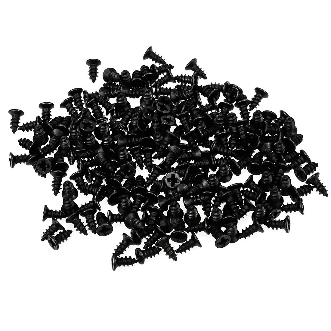 Xiaoyztan M2.6x6mm Flat Head Cross Drive Pointed Wood Screws Black Oxide Coated Carbon Steel Self-Drilling Screws, Pack of 200