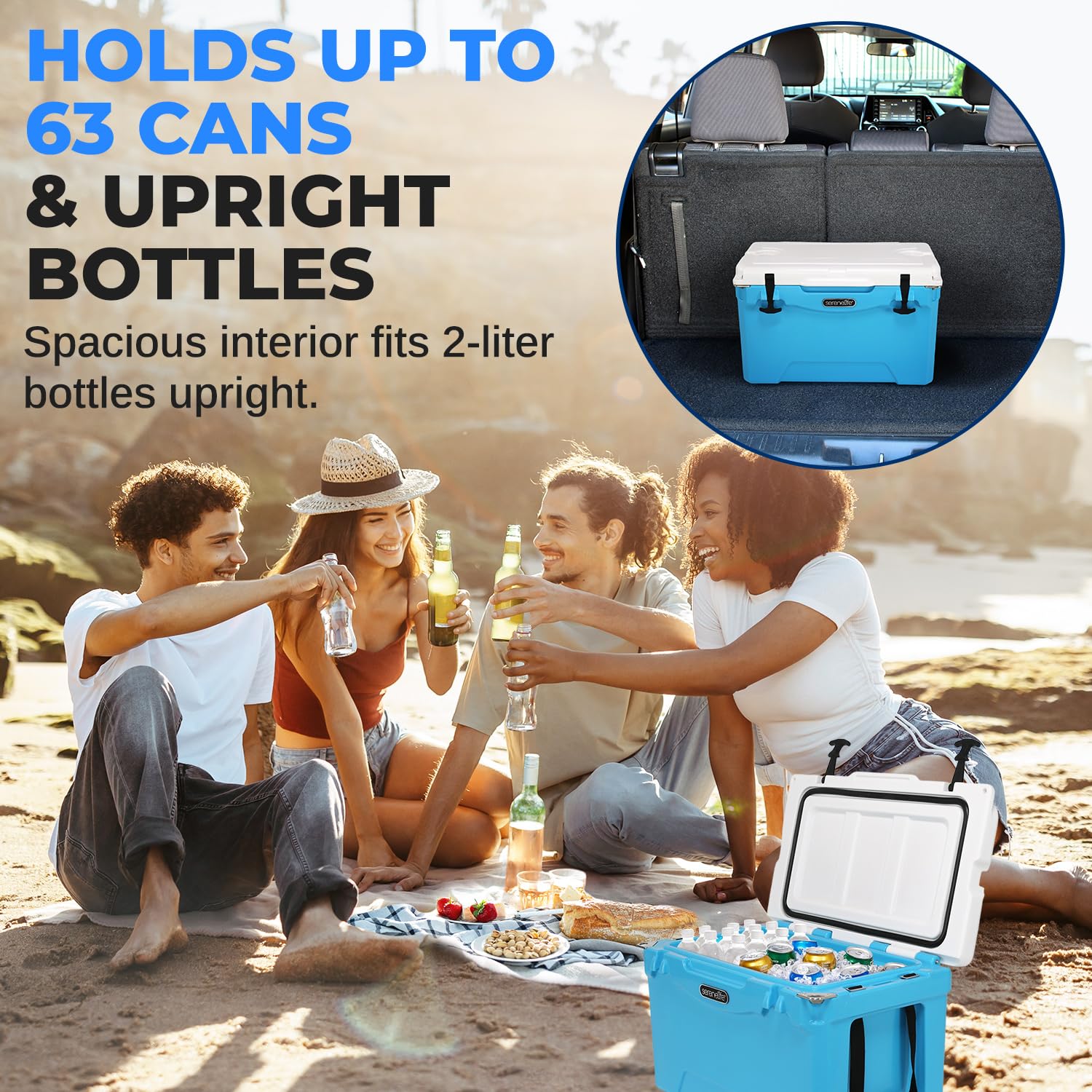 SereneLife Ultra-Tough 35-Quart Rotomolded Cooler Box, Holds Upto 63 Cans, Keeps Ice Up to 5 Days, Heavy-Duty Insulated Portable Ice Chest Box, Ideal for Camping, Beach, and Outdoor Adventures