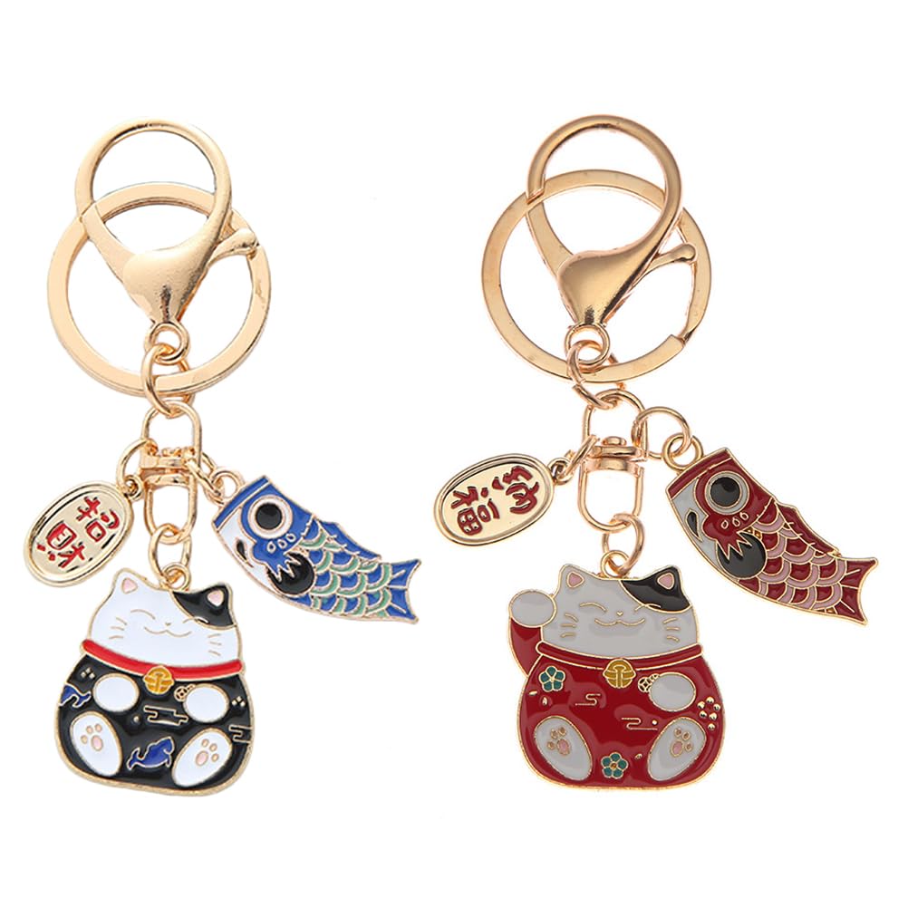 2pcs Cute Cartoon Keychain Bag Pendant Unique Car Key Holder Decorative Key Rings Purse Backpack