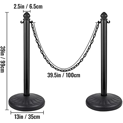 VEVOR Plastic Stanchion, 6pcs Chain Stanchion, Outdoor Stanchion w/ 6x39.5inch Long Chains, PE Plastic Crowd Control Barrier for Warning/Crowd Control at Restaurant, Supermarket, Exhibition, City Mall