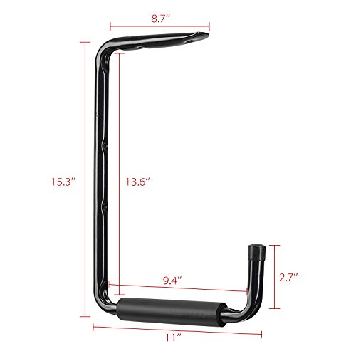 Ladder Hooks for Garage Ceiling, 15.3" Wall Mounted Garage Storage Hooks, Heavy Duty Utility Hanger for Ladder, Wood, Tools, Garden Hose and Bike(2 Pack, Black)