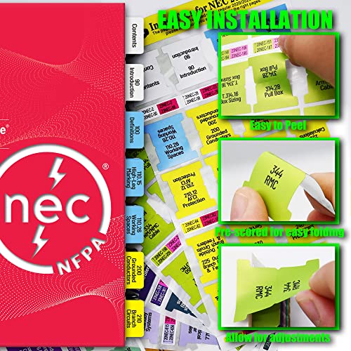 2020/2023 National Electrical CodeĀ (NEC) Self-AdhesiveTabs, Color-Coded and Laminated, NEC Tabs with Ohm's Law Stickers and Wire Chart, (Book not Included)