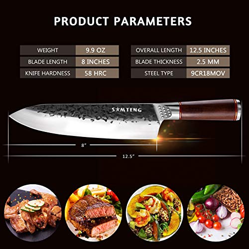 Kitchen Knives 8 Inch -SMTENG Professional chef Knife 3 layer 9CR18MOV clad steel hammered with Pakkwood handle,Multipurpose Top Kitchen Knife for Home and Restaurant