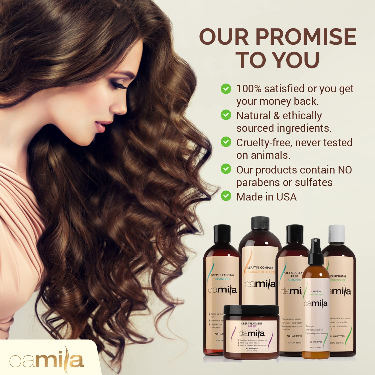 Damila Salt & Sulfate Free Shampoo & Nourishing Conditioner Set, 16.9 fl oz & Deep Treatment Mask, 16.9 fl oz