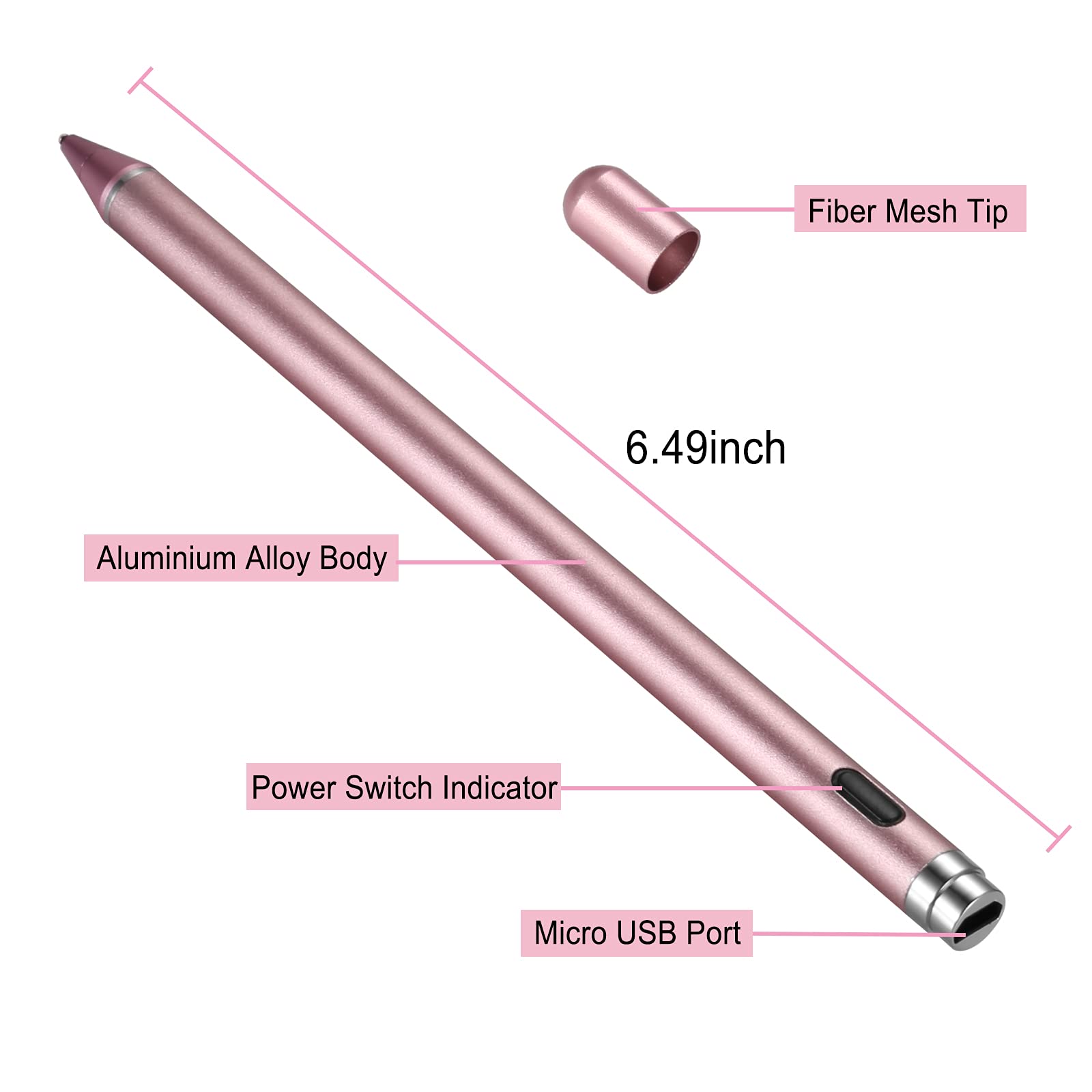Stylus Pens for Touch Screens,Active Stylus Compatible for Apple iPad,Rechargeable 1.5mm Fine Point Smart Pencil Digital Compatible iPad and Most Tablet,for Drawing and Handwriting (Pink)