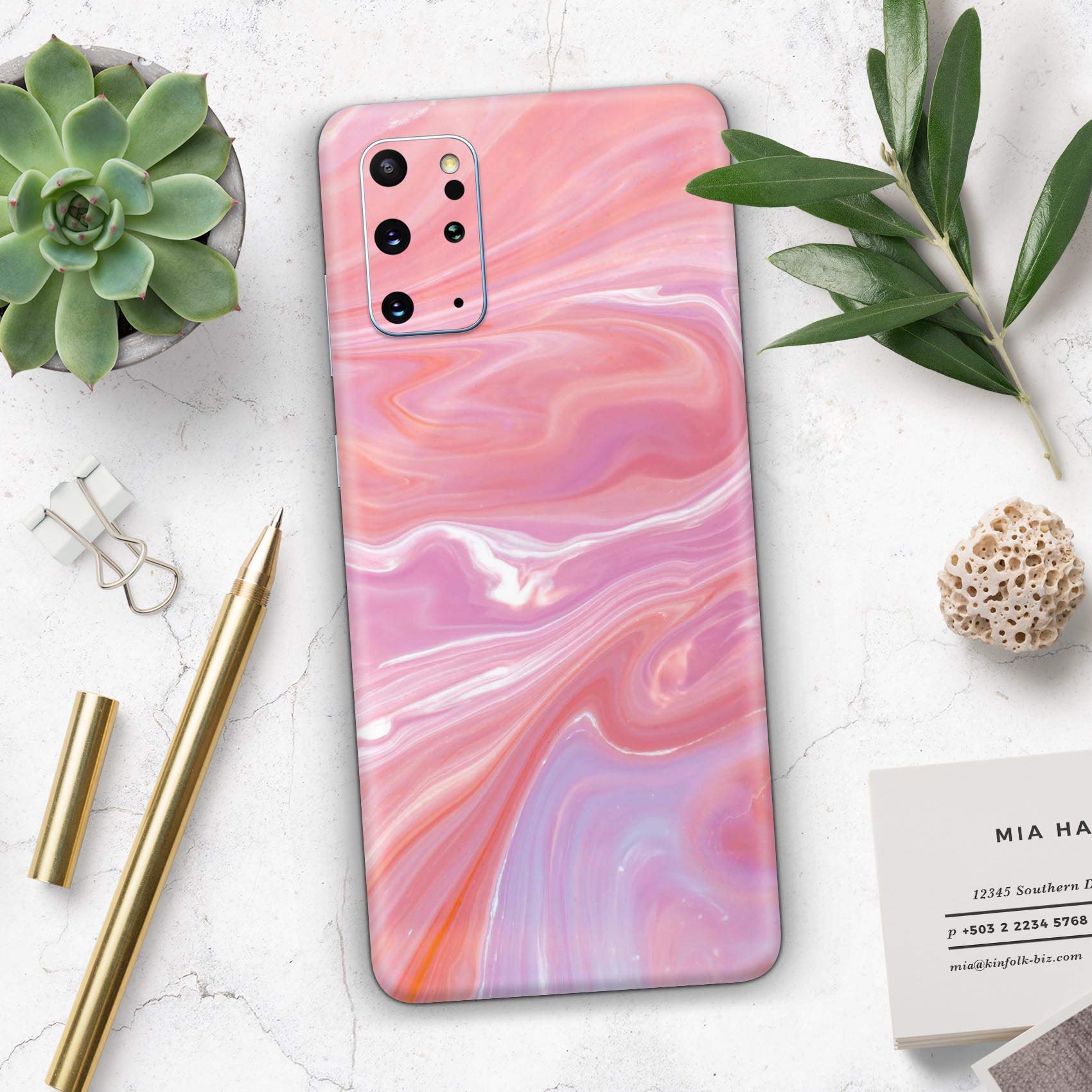 DesignSkinz Marbleized Pink Paradise Protective Vinyl Decal Wrap Skin Cover Compatible with The Samsung Galaxy S20 (Screen Trim & Back Glass Skin)