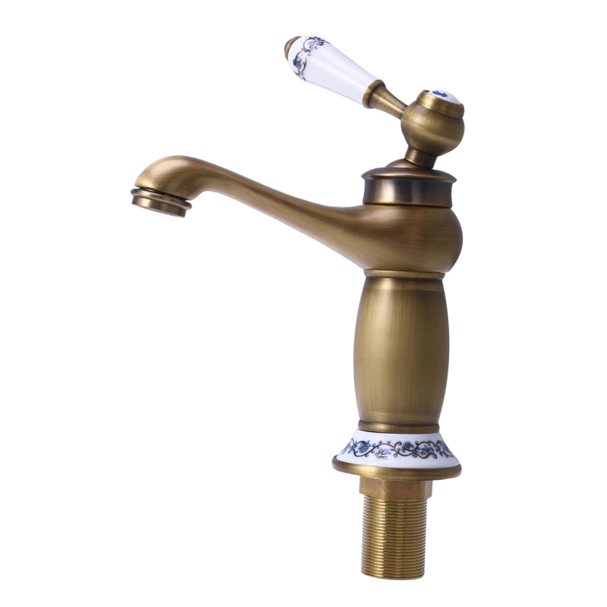 Angoily Bathroom Accessories Kitchen Water Sink Faucet Porcelain Basin Faucet One Hole Bathtub Faucet Vintage Copper Faucet Hot and Cold Mixer Deck Mount Faucet Bathroom Faucet All Bronze