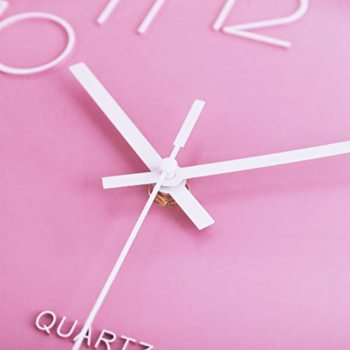 Lafocuse 12 Inch 3D Numbers Pink Wall Clock for Living Room Decor, Modern Kitchen Wall Clock Battery Operated Silent Non-Ticking Bedroom Home Office