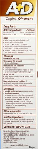 A+D Original Diaper Rash Ointment, Baby Skin Protectant With Lanolin and Petrolatum, Seals Out Wetness, Helps Prevent Diaper Rash, 4 Ounce Tube, Packaging May Vary