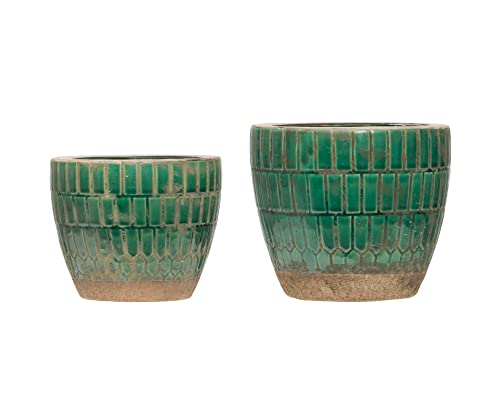 Creative Co-Op Distressed Small Tile Terracotta Planter, Green