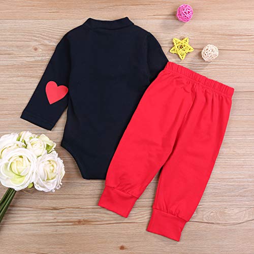 Baby Boys My First Valentine's Day Outfit Infant Boy Bow Tie Bodysuit Romper + Heart Pants Clothes 3Pcs Sets (Navy Blue, 3-6 Months)