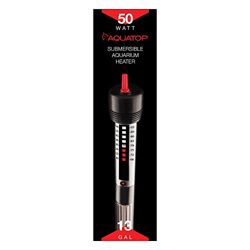 Aquatop 50W Aquarium Submersible Glass Heater β Fully Submersible For Fish Tanks Up To 13 Gallons, 68-93F Adjustable Temperature Range, Fresh & Saltwater Use, Aquarium Heaters, GH-50