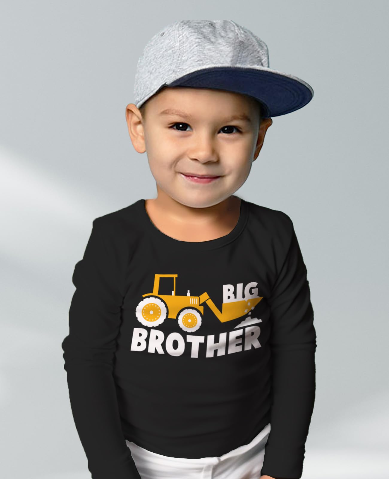 Tractor Big Brother Shirt Baby Reveal Sibling Boy Kids Long Sleeve T-Shirt 2T Black