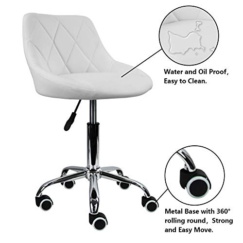 KKTONER Mid Back PU Leather Height Adjustable Swivel Modern Task Chair Computer Office Home Vanity Chair with Wheels (White)