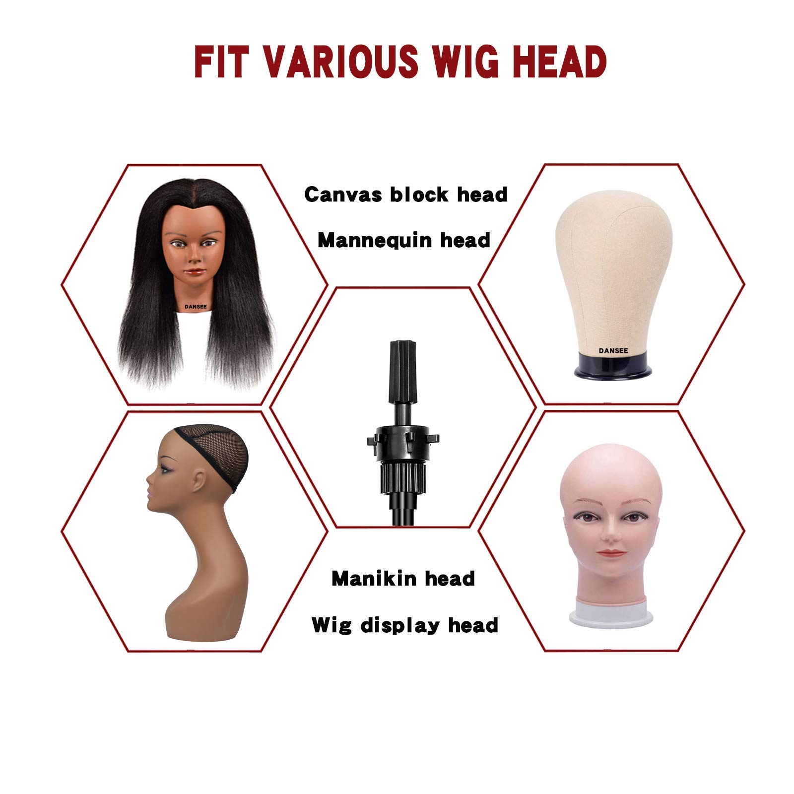DANSEE Wig Stand Tripod, Metal Mannequin Head Stand Adjustable (24 - 64 inch)