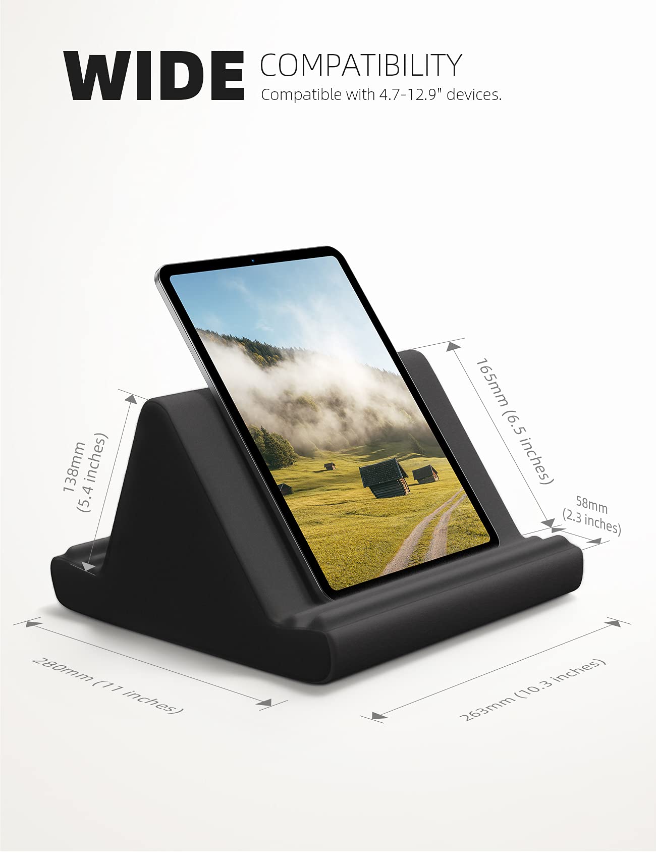 Lamicall Tablet Pillow Holder Stand - Tablet Pillow Soft Pad Dock for Lap, Bed and Desk with Pocket & 4 Viewing Angles, for 2022 iPad Pro 11, 12.9, Air, Mini, Kindle, 4-13" Phone and Tablet, Black
