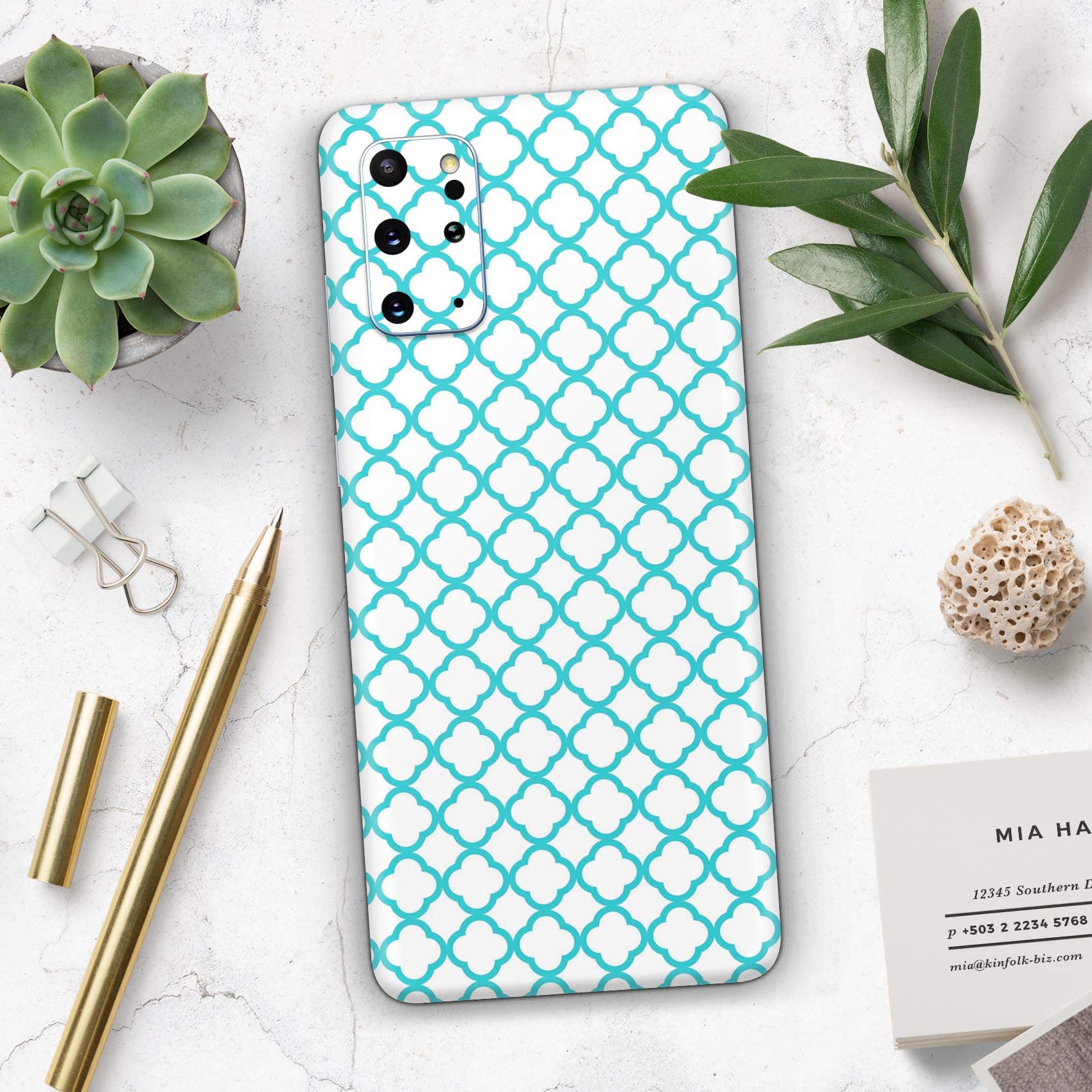 DesignSkinz Moracan Teal on White Protective Vinyl Decal Wrap Skin Cover Compatible with The Samsung Galaxy S20 (Screen Trim & Back Glass Skin)