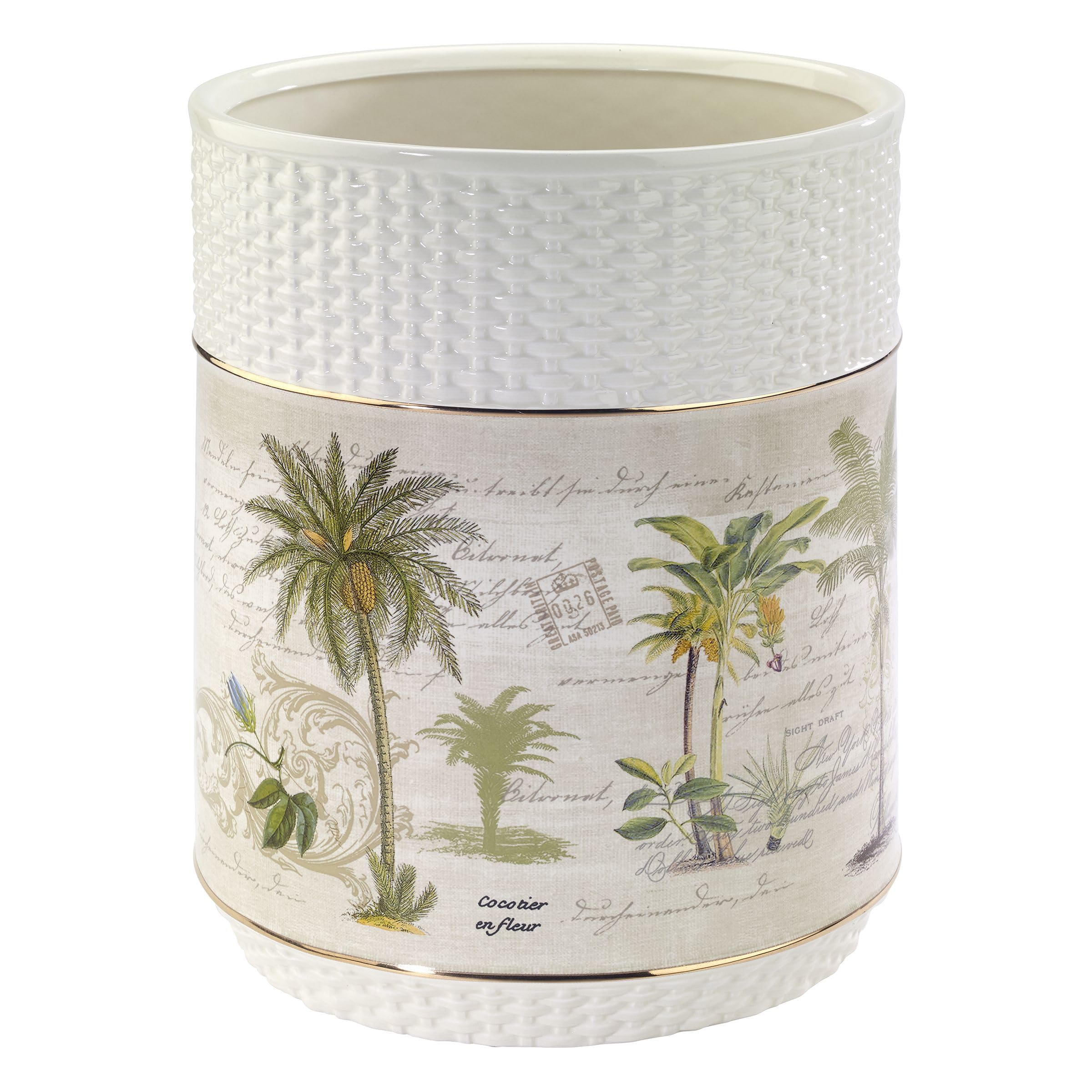 Avanti Linens - Waste Basket, Tropical Inspired Bathroom Accessories, Decorative Trash Can for Home or Office (Colony Palm Collection)