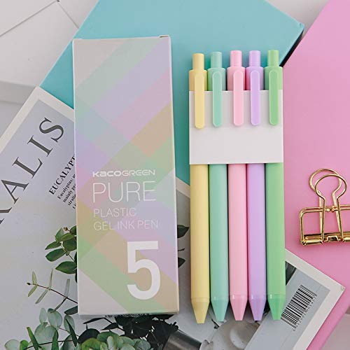 Lanxivi Kaco Pure Retractable Gel Ink Pens, Black Ink Refills 0.5mm Extra Fine Point 5-Pack, Macarons Color Barrel