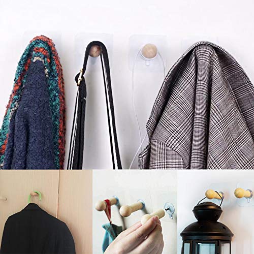 Creative-Idea 10 Pack Adhesive Hooks Wooden Hat Hooks Storage Wall Mounted Coat Hanging Hook Towel Keys Door Wardrobe Closet Kitchen Bathroom