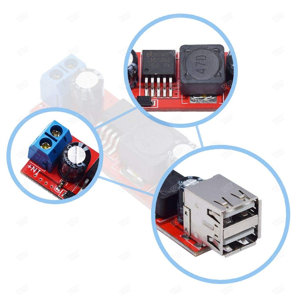 DAOKI 5Pcs Dual USB Step-Down Power Module LM2596 Double USB Step-Down Converter Module DC 6V-40V to 5V 3A Double USB Charge DC-DC 9V/12V/24V/36V to 5V USB 3A