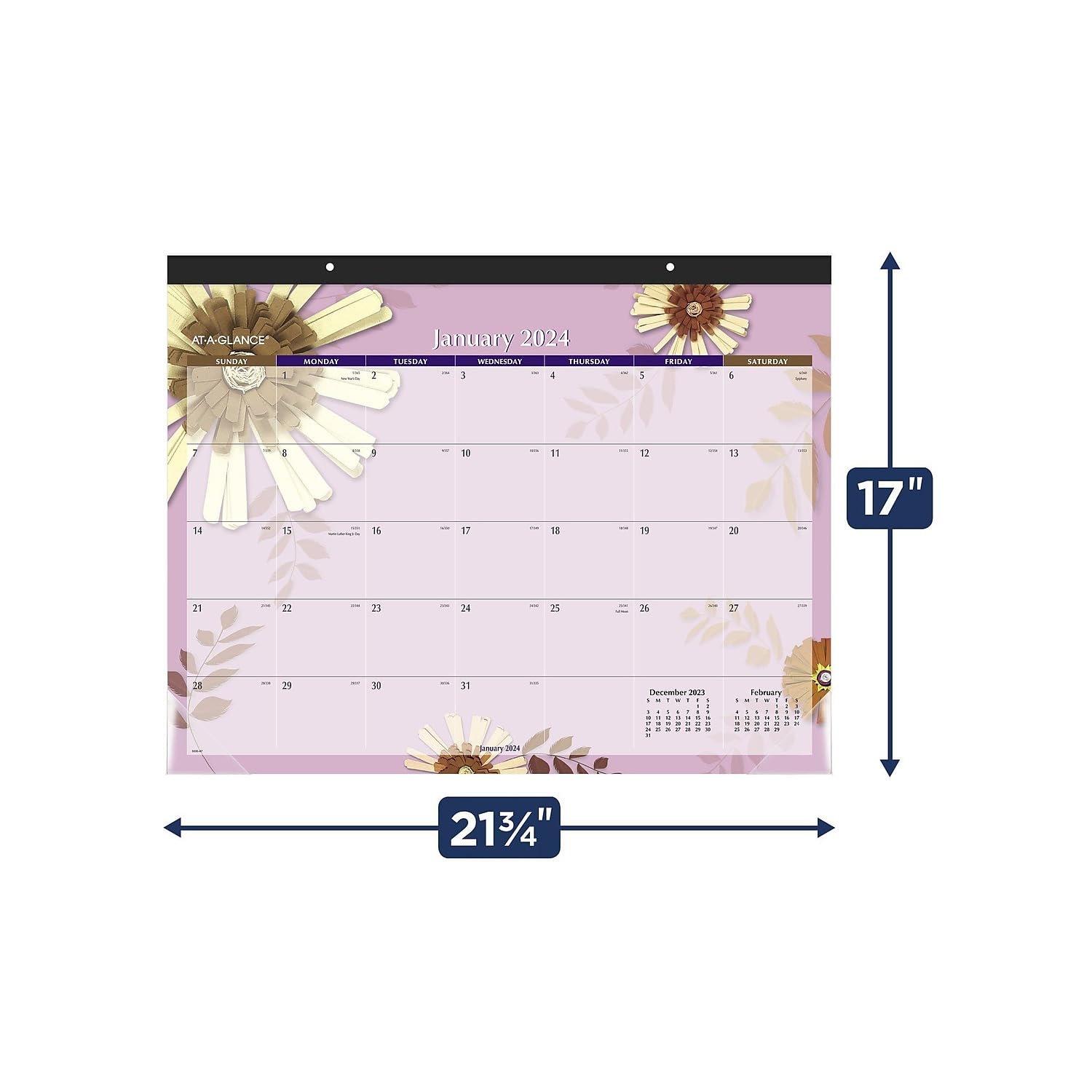 2024 AT-A-GLANCEĀ® Paper Flowers Monthly Desk Pad Calendar, 21-3/4" x 17", January To December 2024, 5035