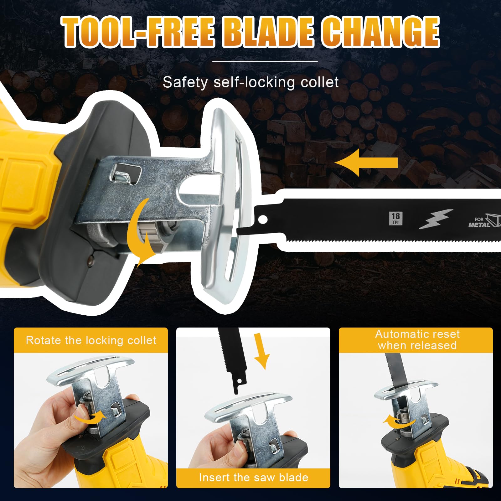 Cordless Reciprocating Saw,Compatible with DeWalt 20V MAX Battery,0-3000SPM Variable Speed, Brushless Recipro Saw,4 Saw Blades, Power Reciprocating Saws for Wood/Metal/PVC Cutting(Battery not include)