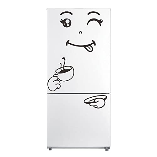 ANFRJJI Greedy Cute Characters Stickers for Fridge - PVC Removable Wall Decals - Kitchen Refrigerator Decor with Appetizing Faces - Effect 20"x34"inch (Black-JWH213-Fridge)