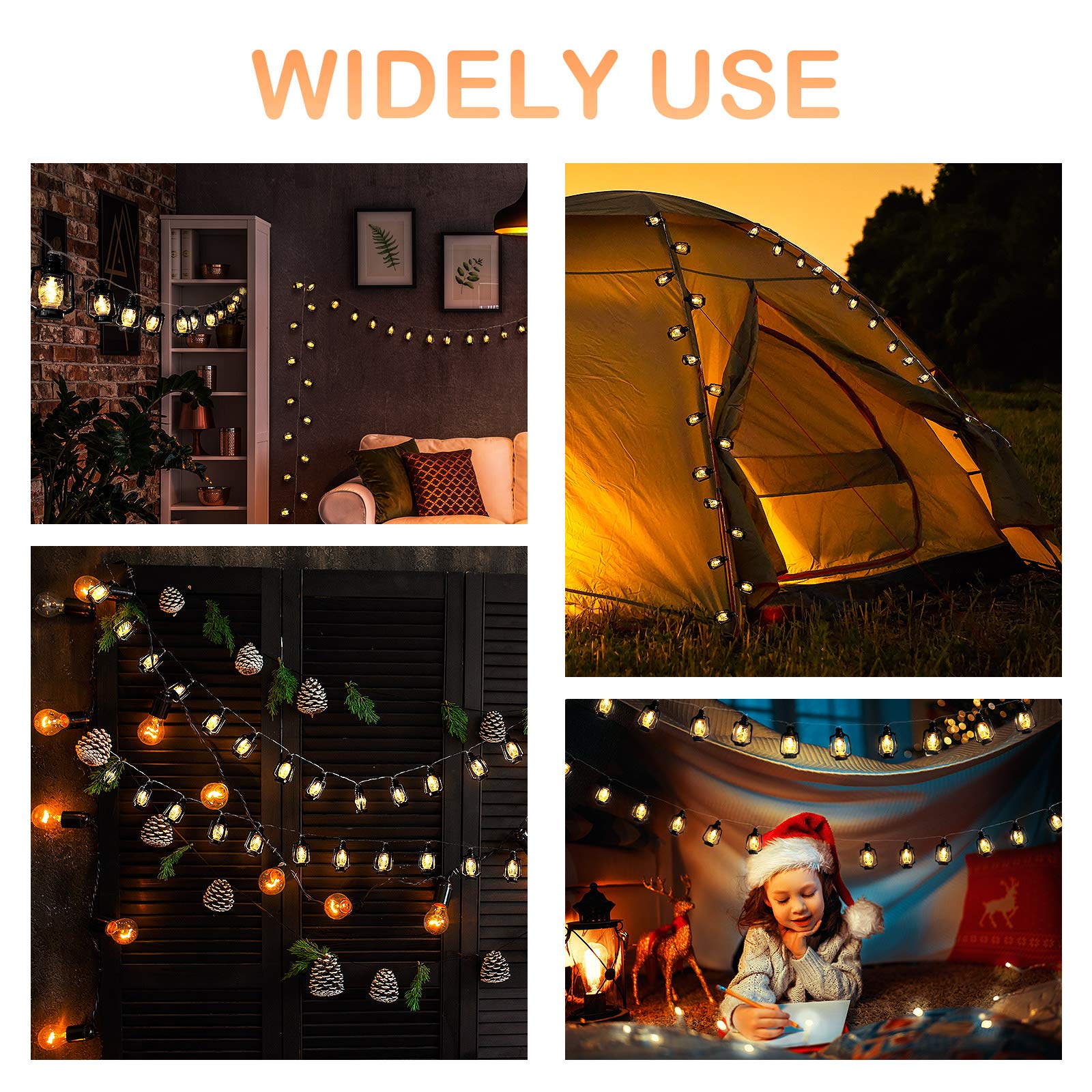 AceList 30 LED Black Lantern String Lights Mini Kerosene Lamp for Indoor Outdoor Patio Garden Holiday Home Wedding Party Christmas Tree New Year Ramadan Decorations(Warm White Light)