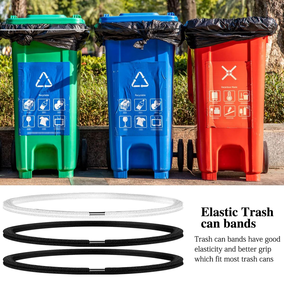 20 Pcs Garbage Can Bands, Trash Can Elastic Rubber Bands Fits 8 to 33 Gallon Trash Cans, Trash Can Bands Waste Box Holder Cabinet Loop Straps for Garbage Bag Liner Home Office School Indoor Outdoor