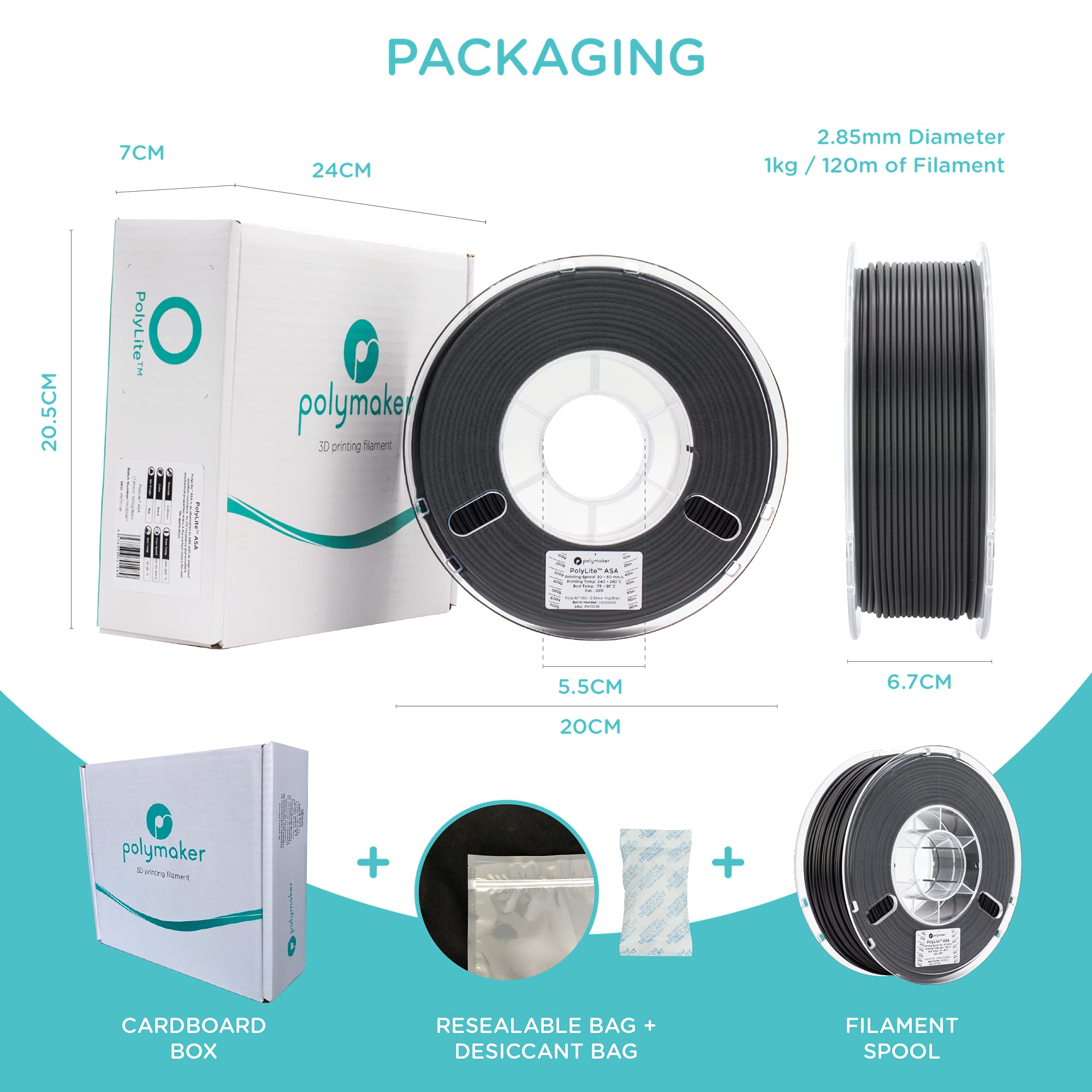 Polymaker ASA Filament 1kg Spool UV Resistant, PolyLite ASA 3D Printer Filament, Print with Openning 3D Printers Only - 2.85mm(3mm), Blue