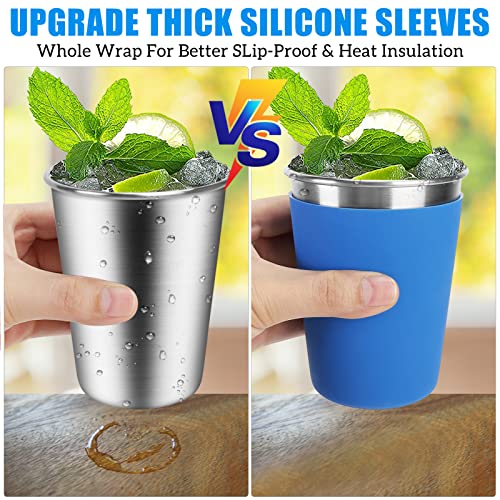 5Pack Kids Cups with Straws and Lids Spill Proof, 12oz Toddler Straw Cups with Colorful Silicone Sleeves, Unbreakable Stainless Steel Water Tumblers for Cold & Hot Drinks