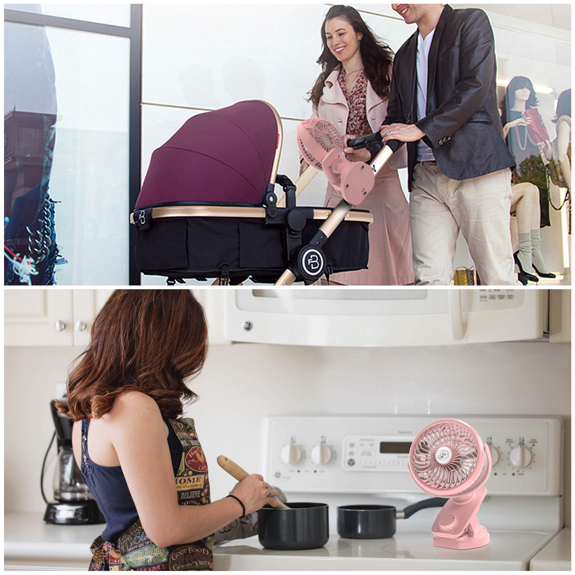 COMLIFE F170 Clip On Fan - Auto Oscillation Personal Fan - 5000 mAh Battery Operated Fan, USB Desk Fan Stepless Speeds Control, Powerful Airflow for Hurricane, Camping, Office, Car(Pink)