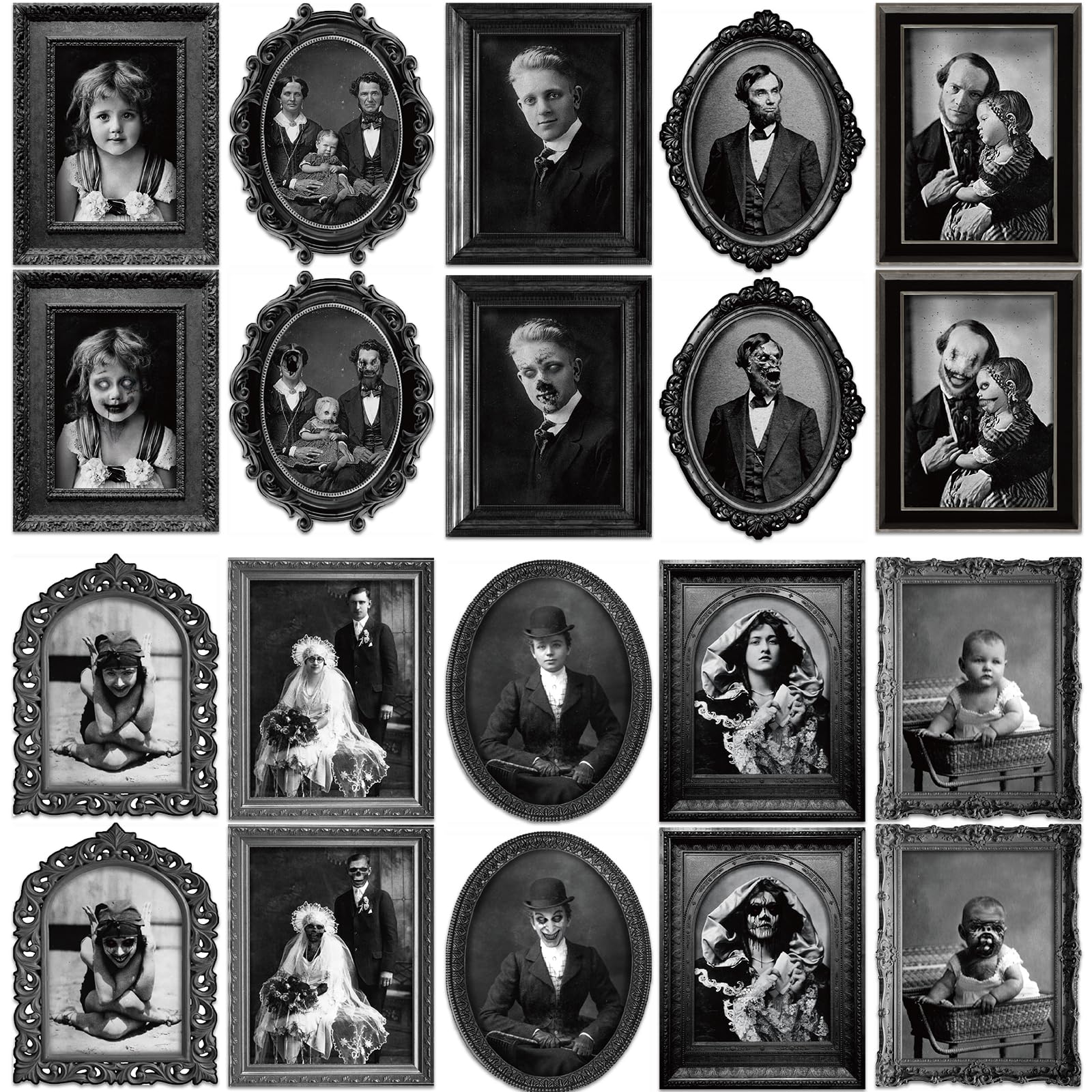 20 PCS Halloween 3D Changing Face Moving Picture Gothic Mansion Portrait Moving Horror Scary Pictures Halloween Portraits Posters for Halloween Party House Castle Wall Door Decor Supplies(UNFRAMED)