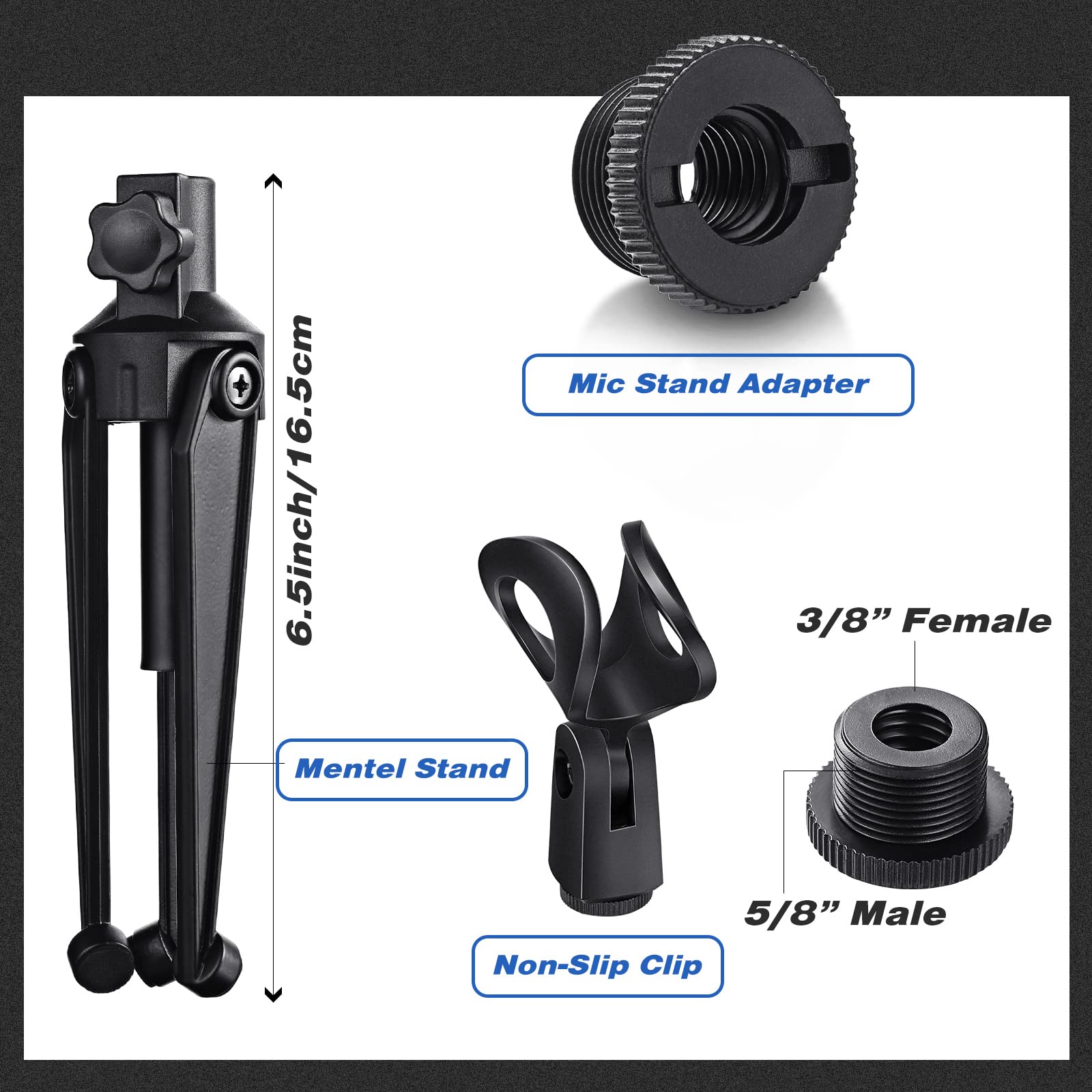 2 Pack Desktop Microphone Stand Desk Mic Stand Adjustable Universal Microphone Holder Foldable Small Microphone Stand Microphone Table Stand Tripod with Clip Compatible with Sm58 Sm57 Pga48 Pga58 Etc.