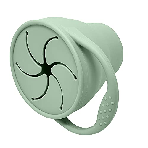 BraveJusticeKidsCo | Snack Attack Cup Collapsible Silicone Container Toddler and Baby Catcher Lid (Mint Green)