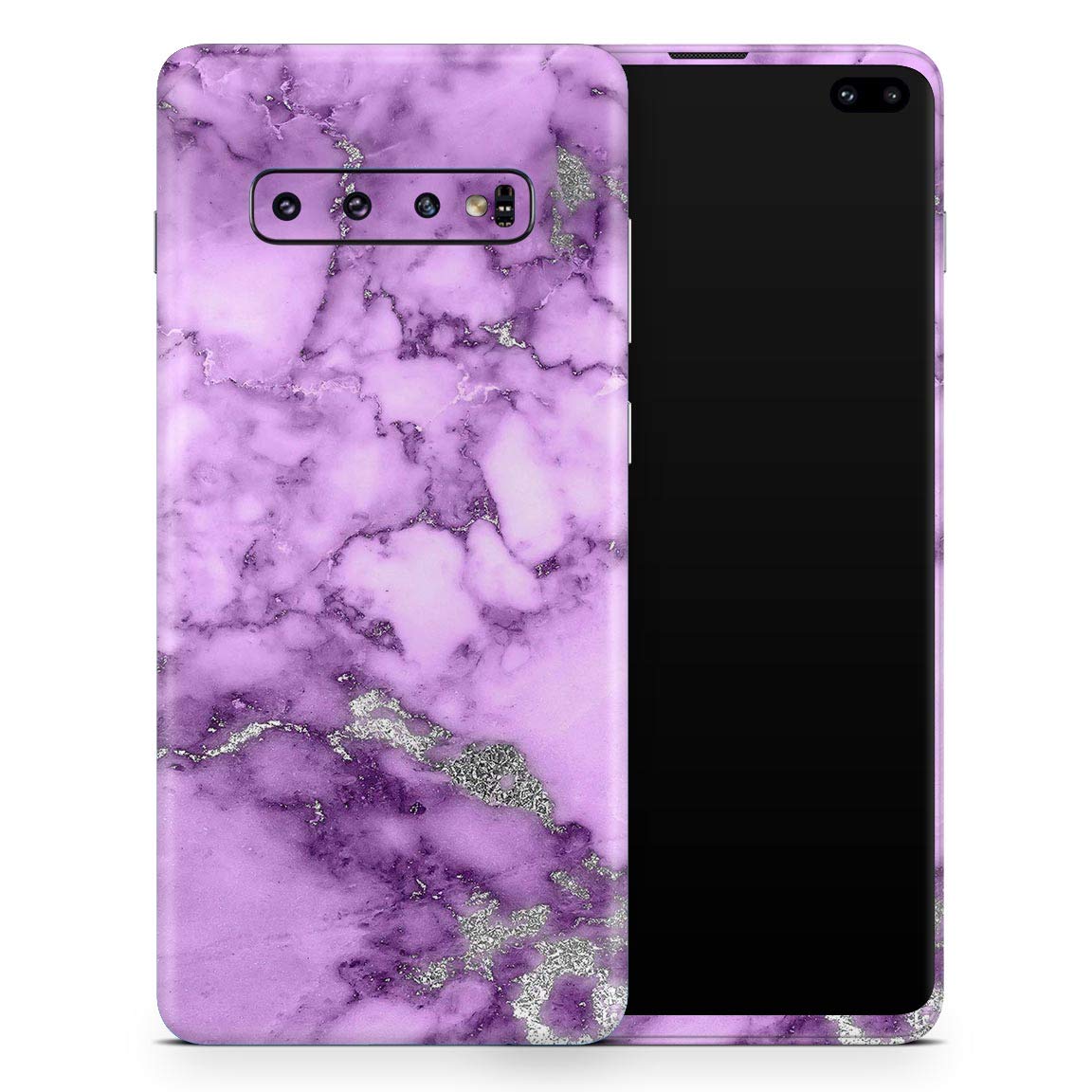 DesignSkinz Purple Marble & Digital Silver Foil V1 Protective Vinyl Decal Wrap Skin Cover Compatible with The Samsung Galaxy S20 (Screen Trim & Back Glass Skin)
