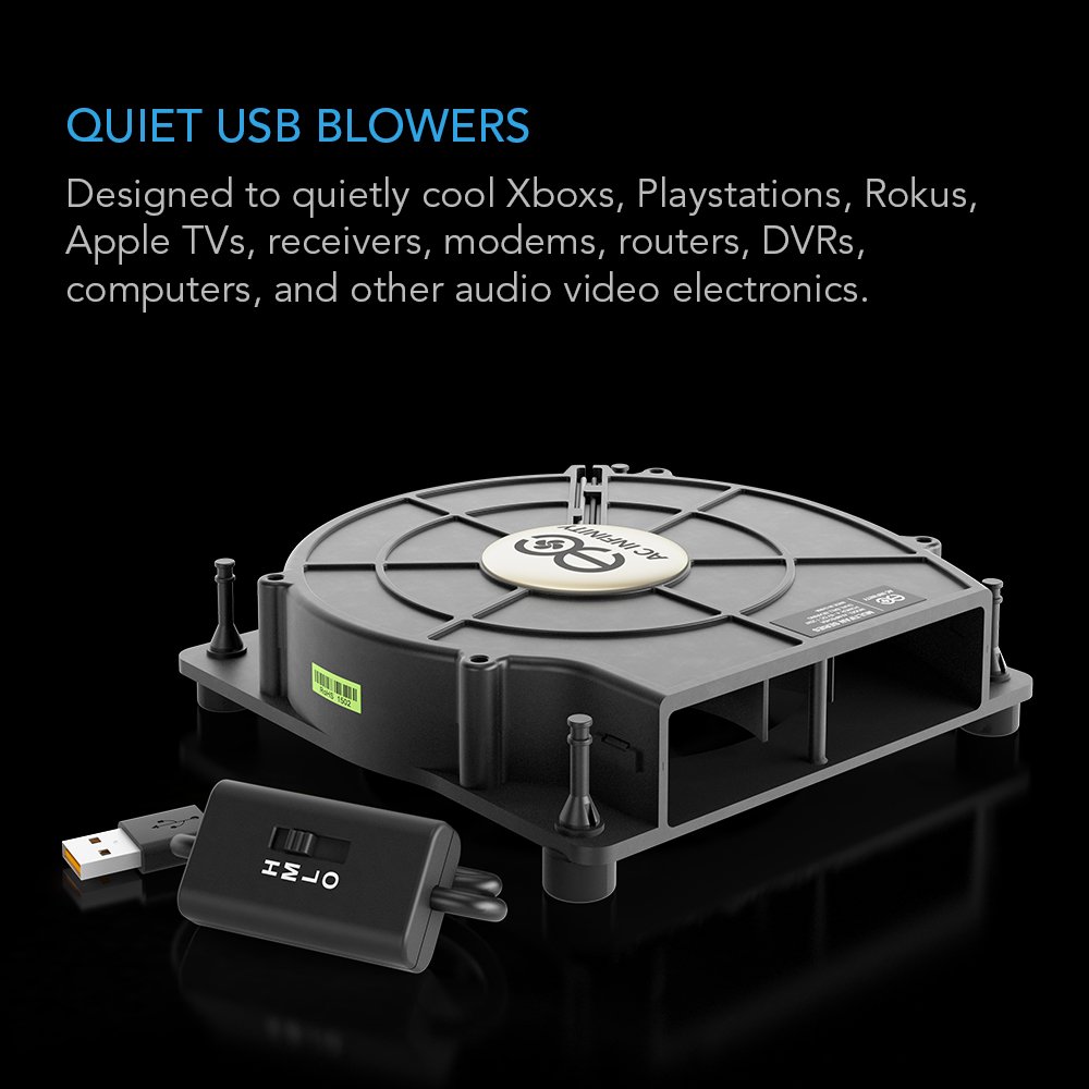 AC Infinity MULTIFAN S2, Quiet 120mm USB Blower Fan with Speed Control, UL-Certified for Receiver DVR Xbox Modem AV Cabinet Cooling