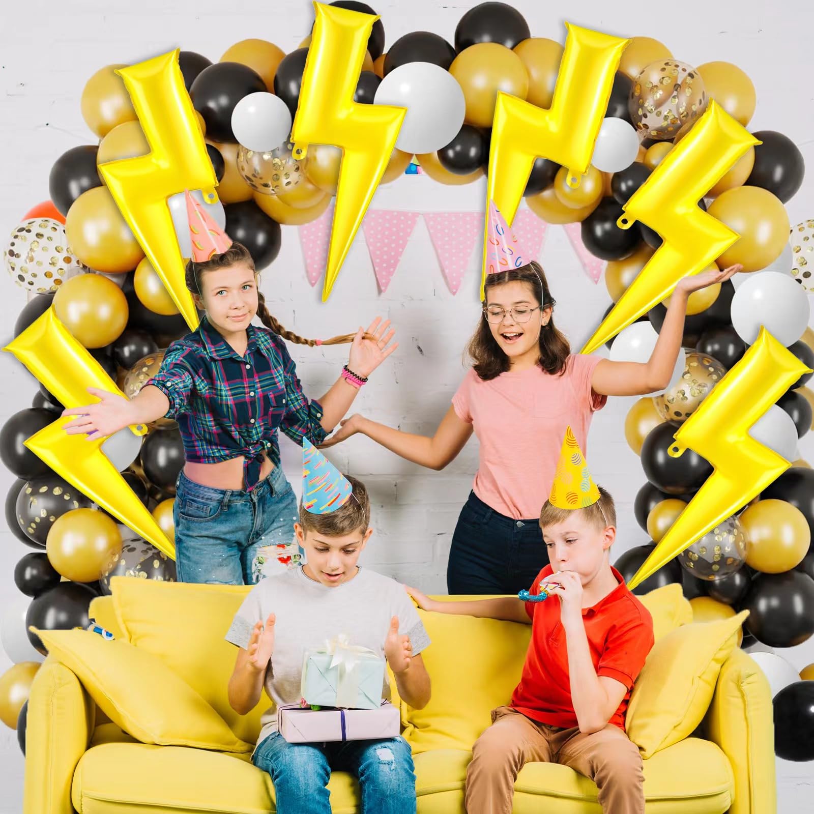 6 Pcs Lightning Balloons 45 Inch Yellow Flash Mylar Foil Balloons For Party Thunder Lightning Shape Floatable Balloons For Boys Electric Birthday Party Wedding Graduation Baby Shower Decors
