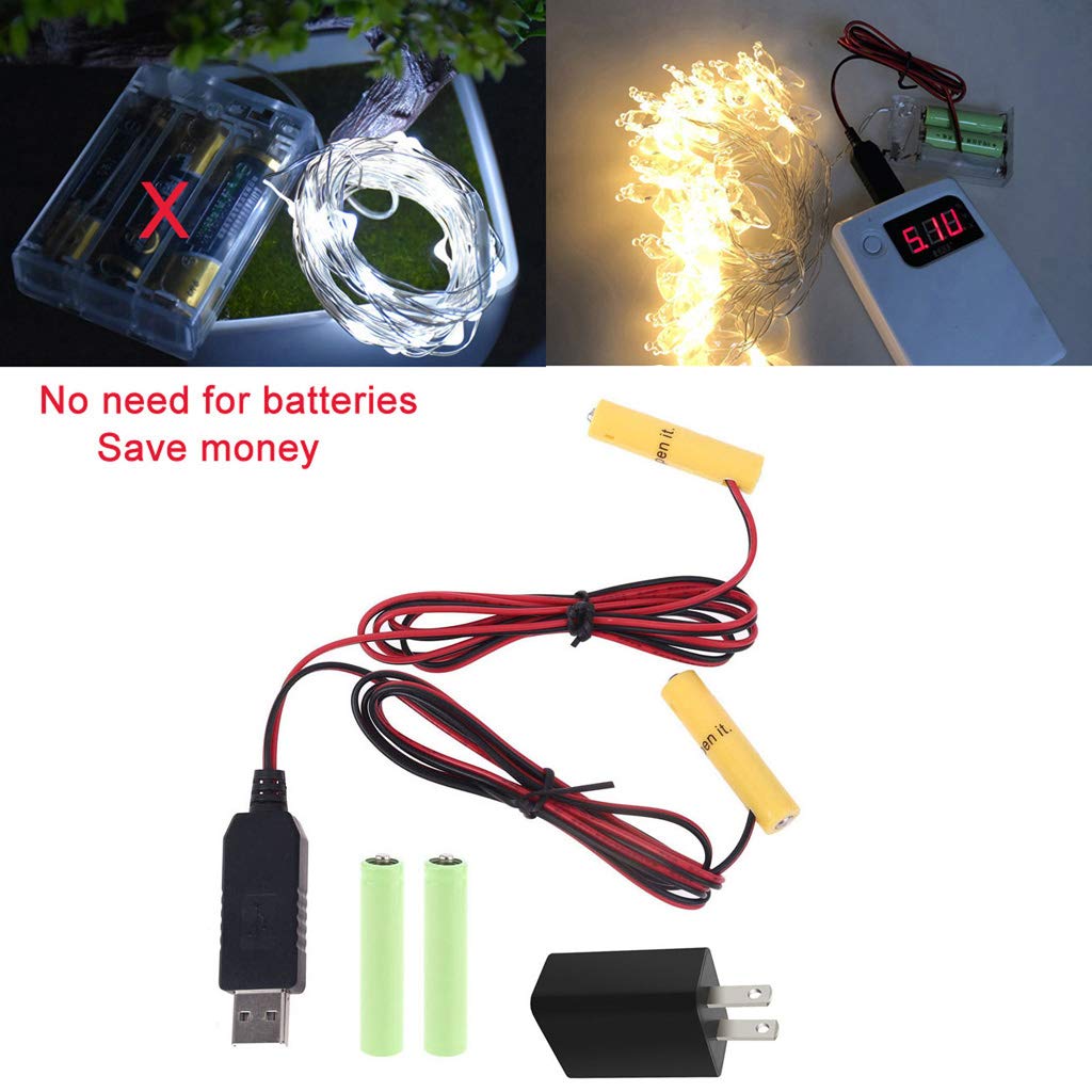 fengchensety Universal 1m Dual AAA Battery Eliminator US Plug USB Power Supply Adapter Replace 1.5V AAA 3V 2AAA 4.5V 3AAA 6V 4AAA Battery for Household Electric Toys Fan Holiday Lights and More