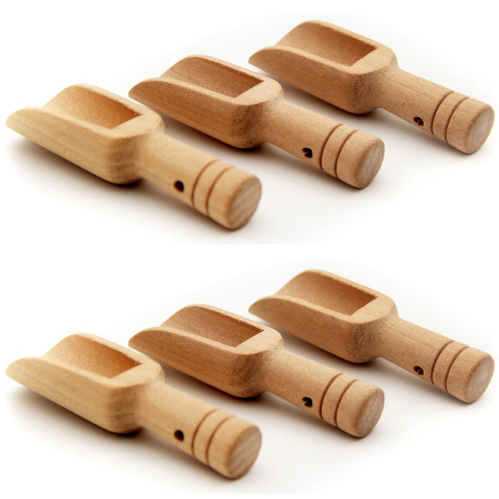 6 PCS Mini Wooden Scoops Bath Salt Spoon 3 Inch Long for Bath Salts, Candy, Spices, Laundry Detergent, Tea, Coffee Beans