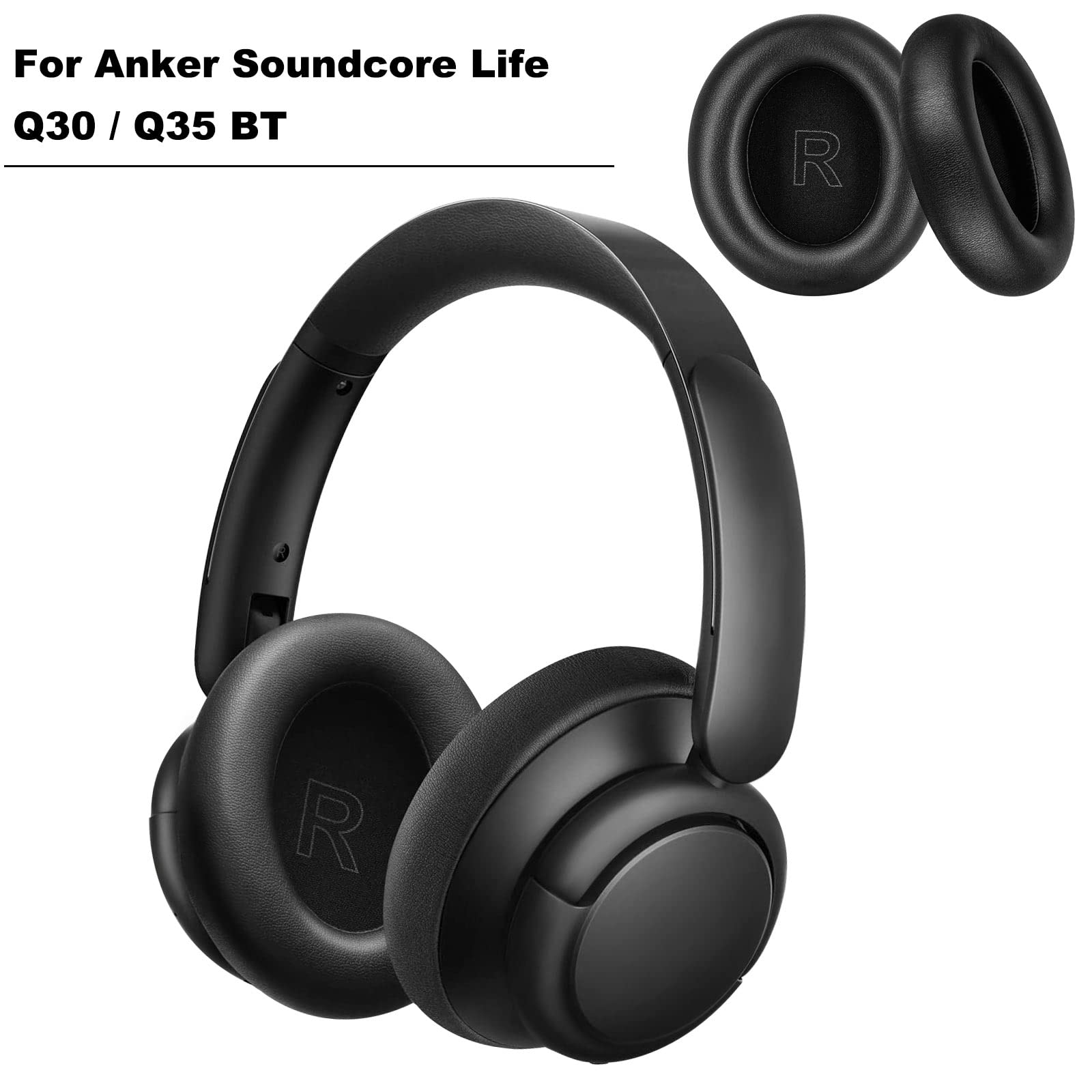 XBERSTAR Professional Headphones Ear Pads Cushions Replacement -earpads for Soundcore Life Q30 / Q35 BT Headset (Black)