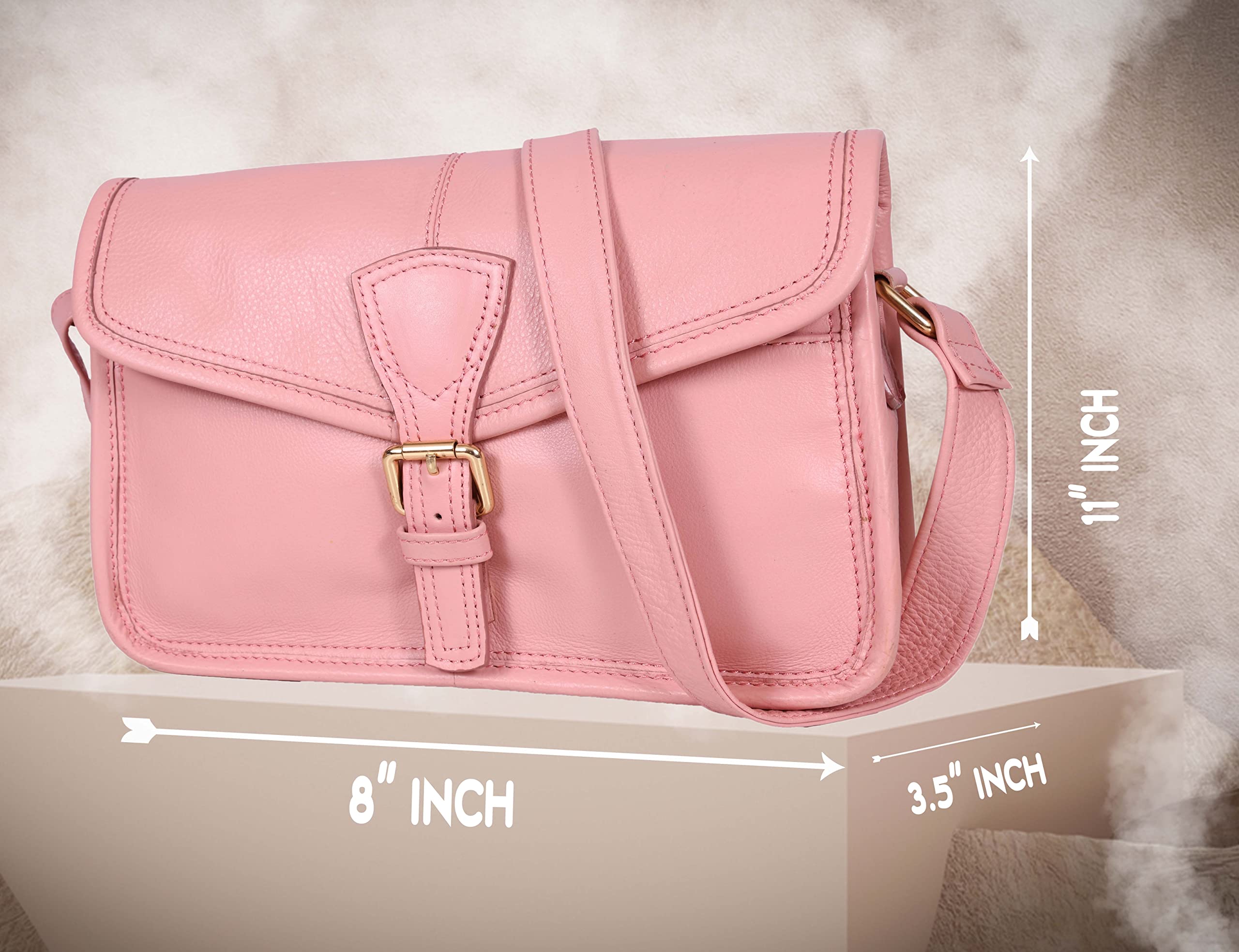 Aaron Leather Goods Crossbody Bags for Women Soft Leather Purses and Handbags Multi Pocket Shoulder Bag (Peach)